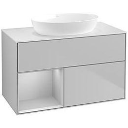 Villeroy & Boch Villeroy und Boch Finion Waschtischunterschrank FA11GJGJ 100cm, Abdeckplatte white matt, Regale Light grey matt lacquer, Light grey matt