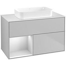 Villeroy & Boch Villeroy und Boch Finion Waschtischunterschrank F651MTGJ 100x60,3x50,1cm, Regal links White matt lacquer, Light grey matt
