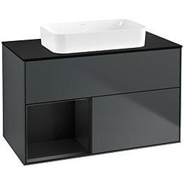 Villeroy & Boch Villeroy und Boch Finion Waschtischunterschrank F652PDHG 100x60,3x50,1cm, Regal links Black matt lacquer, Midnight Blue Matt Lacquer