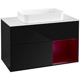 Villeroy & Boch Villeroy und Boch Finion Waschtischunterschrank F661HBPH 100x60,3x50,1cm, Regal rechts Peony, Glossy Black Lacquer