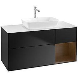 Villeroy & Boch Villeroy und Boch Finion Waschtischunterschrank F831GNPD 120cm, Abdeckplatte white matt, Regale Walnut Veneer, Black matt lacquer