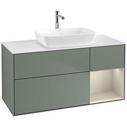 Villeroy & Boch Villeroy und Boch Finion Waschtischunterschrank F831HHGM 120cm, Abdeckplatte white matt, Regale sand matt lacquer, Olive Matt Lacquer