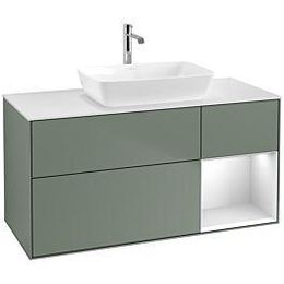 Villeroy & Boch Villeroy und Boch Finion Waschtischunterschrank F831MTGM 120cm, Abdeckplatte white matt, Regale White matt lacquer, Olive Matt Lacquer