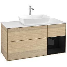Villeroy & Boch Villeroy und Boch Finion Waschtischunterschrank F831PHPC 120cm, Abdeckplatte white matt, Regale Glossy black lacquer, Oak Veneer