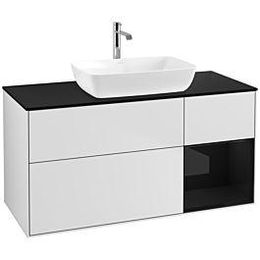 Villeroy & Boch Villeroy und Boch Finion Waschtischunterschrank F832PHMT 120cm, Abdeckplatte black matt, Regale Glossy black lacquer, White matt lacquer