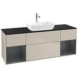 Villeroy & Boch Villeroy und Boch Finion Waschtischunterschrank G862HGHH 160cm, Abdeckplatte black matt, Emotion, Regale Midnight matt lacquer, Sand Matt Lacquer