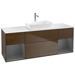 Villeroy & Boch Villeroy und Boch Finion Waschtischunterschrank G861GKGN 160cm, Abdeckplatte white matt, Emotion, Regale Anthracite matt lacquer, Walnut veneer