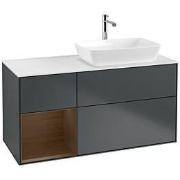 Villeroy & Boch Villeroy und Boch Finion Waschtischunterschrank F801GNHG 120cm, Abdeckplatte white matt, Regale Walnut Veneer, Midnight Blue Matt Lacquer
