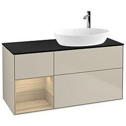 Villeroy & Boch Villeroy und Boch Finion Waschtischunterschrank F922PCHH 120cm, Abdeckplatte black matt, Regale Oak Veneer, Sand Matt Lacquer