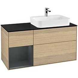 Villeroy & Boch Villeroy und Boch Finion Waschtischunterschrank F392HGPC 120cm, Abdeckplatte black matt, Regal links Midnight Blue Matt Lacquer, Oak Veneer