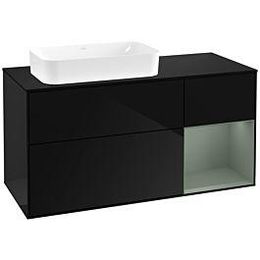 Villeroy & Boch Villeroy und Boch Finion Waschtischunterschrank G282GMPH 120cm, Abdeckplatte black matt, Emotion, Regal rechts Olive Matt Lacquer, Glossy Black Lacquer