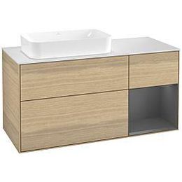 Villeroy & Boch Villeroy und Boch Finion Waschtischunterschrank F281GKPC 120cm, Abdeckplatte white matt, Regal rechts Anthracite matt, Oak Veneer