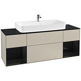 Villeroy & Boch Villeroy und Boch Finion Waschtischunterschrank G212PHHH 160cm, Abdeckplatte black matt, Emotion, Regale Glossy black lacquer, Sand Matt Lacquer