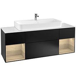 Villeroy & Boch Villeroy und Boch Finion Waschtischunterschrank G211PCPD 160cm, Abdeckplatte white matt, Emotion, Regale Oak Veneer, Black matt lacquer