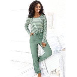 Vivance Dreams Pyjama Grün Gr. 52/54 für Damen. Rundhals und Stickerei. Bequem. Nachhaltig.