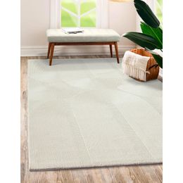 Teppich MERINOS "Sign 1904", beige (creme), B:160cm H:12mm L:230cm, Polyester, Teppiche, Hoch Tief Struktur, Geometrisch, 100% recyceltem Polyester, Wohnzimmer