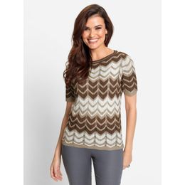 WITT Damen Ajourpullover mit Glanzgarn, braun-ecru-gemustert, Größe 38