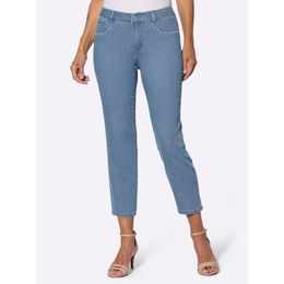WITT Damen 7/8-Jeans mit Glitzersteinchen am Beinschlitz hinten, blue-bleached, Gr&ouml;&szlig;e 38