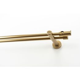 Gardinenstange Garesa "PANDRI", gold (mattgoldfarben), L:270cm Ø:20mm, Holz, Metall, Gardinenstangen, Vorhanggarnitur, verlängerbar, gerader Knopf mit Ausschnitt