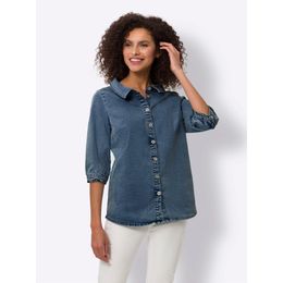 Jeansbluse Heine, Damen, Gr. 42, blau (blau, stone, washed), 81% Baumwolle, 17% Polyester, 2% Elasthan, unifarben, 3/4-Ärmel, Blusen