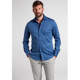 Langarmhemd Eterna "MODERN FIT", Herren, Gr. 48, Normalgrößen, blau, Jersey, 100% cotton, tailliert, Langarm Manschette, Hemden