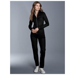 Jogginganzug TRIGEMA "TRIGEMA Freizeitanzug mit Kristallsteinen", Damen, Gr. L, schwarz, 95% Baumwolle, 5% Elastan, casual, Sportanzüge