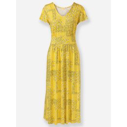 WITT Damen Jerseykleid mit Fl&uuml;gel-&Auml;rmeln, sonnengelb-champagner-bedruckt, Gr&ouml;&szlig;e 40
