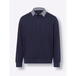 WITT Herren Langarm-Poloshirt mit gewebtem Streifenmuster, marine, Gr&ouml;&szlig;e 56/58
