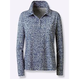 WITT Damen Poloshirt mit Knopfleiste, dunkelblau-steingrau-bedruckt, Gr&ouml;&szlig;e 36