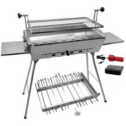 Mangal Edelstahl 2 mm Schaschlickgrill Set mit 11er Spießdreher - silber