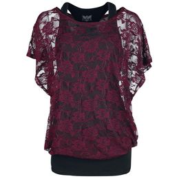 Black Premium by EMP bordeaux rotes Spitzenshirt mit schwarzem Top T-Shirt schwarz bordeaux in 3XL M403682