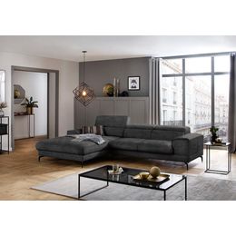 Ecksofa W.Schillig "piedroo, Designsofa mit tollem Sitzkomfort, L-Form", grau (anthrazit s37), B:303cm H:70cm T:193cm, Stoff S37 (100% Polyester): Luxus-Microfaser in Lederoptik, Sofas, Ecksofa, Kopfteilverstellung, wahlweise mit Sitztiefenverstellung, Breite 303cm
