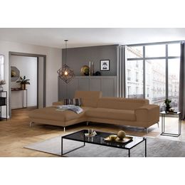 Ecksofa W.Schillig "piedroo, Designsofa mit tollem Sitzkomfort, bequem und elegant, L-Form", braun (fango z69), B:303cm H:70cm T:193cm, Longlife Xtra-Leder Z69: Das feinnarbige, gedeckte Softleder Z69 besticht durch seine au&szlig;ergew&ouml;hnliche Weichheit im trendigen &raquo;Vintage-Look&laquo;, Hautst&auml;rke 0, 9 - 1, 1 mm, Sofas, Ecksofa, Kopfteilverstellung, wahlweise mit Sitztiefenverstellung, Breite 303cm