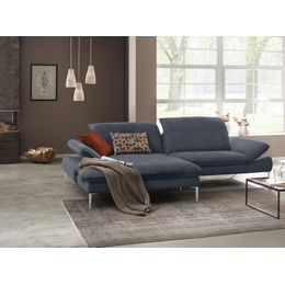 Ecksofa W.Schillig "enjoy&MORE, mit tollem Sitzkomfort, elegant und bequem, L-Form", blau (marine r66), B:294cm H:87cm T:185cm, Chenille-Flachgewebe R66 (85% Polyester, 15% Nylon);Longlife Xtra-Leder Z59: Glattleder mit modischer Pr&auml;gung. Hautst&auml;rke 0, 9 - 1, 1 mm;Stoff S37 (100% Polyester), Sofas, Ecksofa, mit Sitztiefenverstellung, F&uuml;&szlig;e silber matt, Breite 294 cm