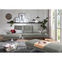 Ecksofa W.Schillig "broadway, Designsofa mit tollem Sitzkomfort, L-Form", grau (grau s37), B:291cm H:94cm T:164cm, Stoff S37 (100% Polyester): Luxus-Microfaser in Lederoptik, Sofas, Ecksofa, Sitztiefenverstellung, Kopfteil- & Seitenteilverstellung, Breite 291cm