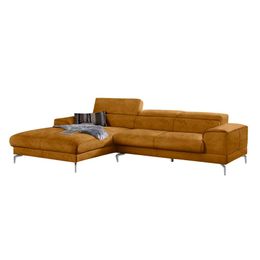Ecksofa W.Schillig "piedroo, Designsofa mit tollem Sitzkomfort, bequem und elegant, L-Form", gelb (brandy s37), B:303cm H:70cm T:193cm, Stoff S37 (100% Polyester): Luxus-Microfaser in Lederoptik, Sofas, Ecksofa, Kopfteilverstellung, wahlweise mit Sitztiefenverstellung, Breite 303cm