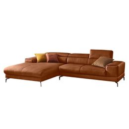 Ecksofa W.Schillig "Piedroo, Designsofa mit tollem Sitzkomfort, elegant und bequem, L-Form", braun (cognac z69), B:303cm H:70cm T:193cm, Longlife Xtra-Leder Z69: Das feinnarbige, gedeckte Softleder Z69 besticht durch seine au&szlig;ergew&ouml;hnliche Weichheit im trendigen &raquo;Vintage-Look&laquo;, Hautst&auml;rke 0, 9 - 1, 1 mm, Sofas, Ecksofa, Kopfteilverstellung, wahlweise mit Sitztiefenverstellung, Breite 303cm