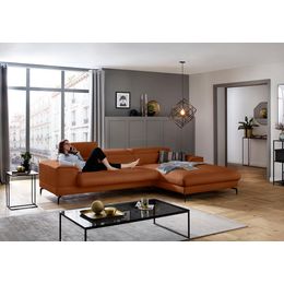Ecksofa W.Schillig "piedroo, Designsofa mit tollem Sitzkomfort, L-Form", braun (cognac z69), B:303cm H:70cm T:193cm, Longlife Xtra-Leder Z69: Das feinnarbige, gedeckte Softleder Z69 besticht durch seine au&szlig;ergew&ouml;hnliche Weichheit im trendigen &raquo;Vintage-Look&laquo;, Hautst&auml;rke 0, 9 - 1, 1 mm, Sofas, Ecksofa, Kopfteilverstellung, wahlweise mit Sitztiefenverstellung, Breite 303cm