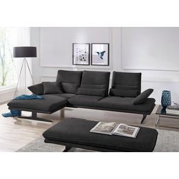 Ecksofa W.Schillig "broadway, Designsofa mit tollem Sitzkomfort", grau (anthrazit s37), B:291cm H:94cm T:164cm, Stoff S37 (100% Polyester): Luxus-Microfaser in Lederoptik, Sofas, Ecksofa, Sitztiefenverstellung, Kopfteil- & Seitenteilverstellung, Breite 291cm