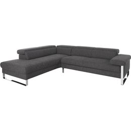 Ecksofa W.Schillig "finn, toller Sitzkomfort, L-Form, hochwertige Verarbeitungsdetails", grau (anthrazit s22), B:281cm H:71cm T:230cm, Flachgewebe S22 (100% Polyester);Stoff S37 (100% Polyester);Longlife Xtra-Leder Z59: Glattleder mit modischer Pr&auml;gung. Hautst&auml;rke 0, 9 - 1, 1 mm, Sofas, Ecksofa, German Design Award 2016, Fu&szlig;gestell Chrom gl&auml;nzend, Breite 281 cm