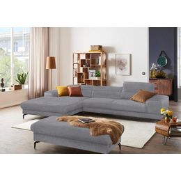 Ecksofa W.Schillig "piedroo, Designsofa mit tollem Sitzkomfort, bequem und elegant, L-Form", grau (dolphin r66), B:343cm H:70cm T:193cm, Chenille-Flachgewebe R66 (85% Polyester, 15% Nylon), Sofas, Ecksofa, Kopfteilverstellung, wahlweise mit Sitztiefenverstellung, Breite 343cm