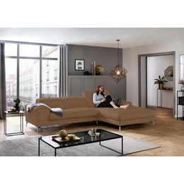 Ecksofa W.Schillig "piedroo, Designsofa mit tollem Sitzkomfort, bequem und elegant, L-Form", braun (fango z69), B:303cm H:70cm T:193cm, Longlife Xtra-Leder Z69: Das feinnarbige, gedeckte Softleder Z69 besticht durch seine au&szlig;ergew&ouml;hnliche Weichheit im trendigen &raquo;Vintage-Look&laquo;, Hautst&auml;rke 0, 9 - 1, 1 mm, Sofas, Ecksofa, Kopfteilverstellung, wahlweise mit Sitztiefenverstellung, Breite 303cm