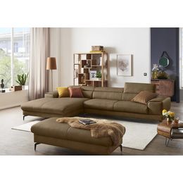 Ecksofa W.Schillig "piedroo, Designsofa mit tollem Sitzkomfort, bequem und elegant, L-Form", braun (fango z69), B:343cm H:70cm T:193cm, Longlife Xtra-Leder Z69: Das feinnarbige, gedeckte Softleder Z69 besticht durch seine au&szlig;ergew&ouml;hnliche Weichheit im trendigen &raquo;Vintage-Look&laquo;, Hautst&auml;rke 0, 9 - 1, 1 mm, Sofas, Ecksofa, Kopfteilverstellung, wahlweise mit Sitztiefenverstellung, Breite 343cm