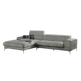 Ecksofa W.Schillig "piedroo, Designsofa mit tollem Sitzkomfort, bequem und elegant, L-Form", grau (grau s37), B:303cm H:70cm T:193cm, Stoff S37 (100% Polyester): Luxus-Microfaser in Lederoptik, Sofas, Ecksofa, Kopfteilverstellung, wahlweise mit Sitztiefenverstellung, Breite 303cm