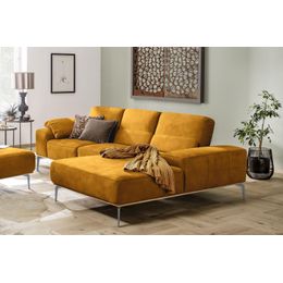 Ecksofa W.Schillig "run, Designsofa mit tollem Sitzkomfort, bequem, L-Form", gelb (brandy s37), B:279cm H:88cm T:178cm, Longlife Xtra-Leder Z73: Naturwalkleder der Luxusklasse aus den erlesensten Rohh&auml;uten. Hautst&auml;rke 1, 1 &ndash; 1, 3 mm;ROHLEDER Jacquard-Flachgewebe Q2 W60 (63% Polyester, 37% Polyacryl);ROHLEDER Chenille-Flachgewebe Q2 W77 (68% Polyacryl, 32% Polyester);Stoff S37 (100% Polyester), Sof