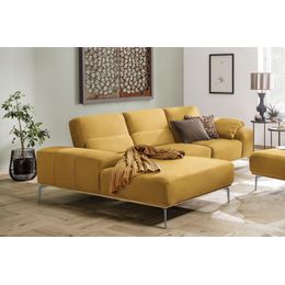 Ecksofa W.Schillig "run, Designsofa mit tollem Sitzkomfort, bequem, L-Form", gelb (sunrise z73), B:299cm H:88cm T:178cm, Longlife Xtra-Leder Z73: Naturwalkleder der Luxusklasse aus den erlesensten Rohh&auml;uten. Hautst&auml;rke 1, 1 &ndash; 1, 3 mm;ROHLEDER Jacquard-Flachgewebe Q2 W60 (63% Polyester, 37% Polyacryl);ROHLEDER Chenille-Flachgewebe Q2 W77 (68% Polyacryl, 32% Polyester);Stoff S37 (100% Polyester), So