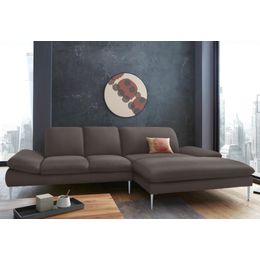 Ecksofa W.Schillig "enjoy&MORE, Designsofa, elegant und bequem, L-Form", braun (braun z59), B:310cm H:87cm T:185cm, Chenille-Flachgewebe R66 (85% Polyester, 15% Nylon);Longlife Xtra-Leder Z59: Glattleder mit modischer Pr&auml;gung. Hautst&auml;rke 0, 9 - 1, 1 mm;Stoff S37 (100% Polyester), Sofas, Ecksofa, mit Sitztiefenverstellung, F&uuml;&szlig;e silber matt, Breite 310 cm