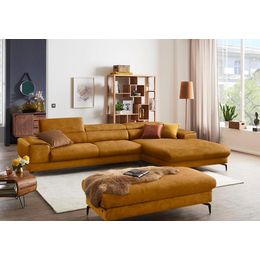 Ecksofa W.Schillig "piedroo, Designsofa mit tollem Sitzkomfort, bequem und elegant, L-Form", gelb (brandy s37), B:343cm H:70cm T:193cm, Stoff S37 (100% Polyester): Luxus-Microfaser in Lederoptik, Sofas, Ecksofa, Kopfteilverstellung, wahlweise mit Sitztiefenverstellung, Breite 343cm