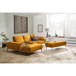 Ecksofa W.Schillig "run, Designsofa mit tollem Sitzkomfort, L-Form", gelb (brandy s37), B:299cm H:88cm T:178cm, Longlife Xtra-Leder Z73: Naturwalkleder der Luxusklasse aus den erlesensten Rohh&auml;uten. Hautst&auml;rke 1, 1 &ndash; 1, 3 mm;ROHLEDER Jacquard-Flachgewebe Q2 W60 (63% Polyester, 37% Polyacryl);ROHLEDER Chenille-Flachgewebe Q2 W77 (68% Polyacryl, 32% Polyester);Stoff S37 (100% Polyester), Sofas, Ecks