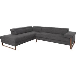 Ecksofa W.Schillig "finn, Designsofa mit tollem Sitzkomfort, bequem, L-Form", grau (anthrazit s22), B:281cm H:71cm T:230cm, Flachgewebe S22 (100% Polyester);Stoff S37 (100% Polyester);Longlife Xtra-Leder Z59: Glattleder mit modischer Pr&auml;gung. Hautst&auml;rke 0, 9 - 1, 1 mm, Sofas, Ecksofa, German Design Award 2016, Fu&szlig;gestell Nussbaum natur, Breite 281 cm